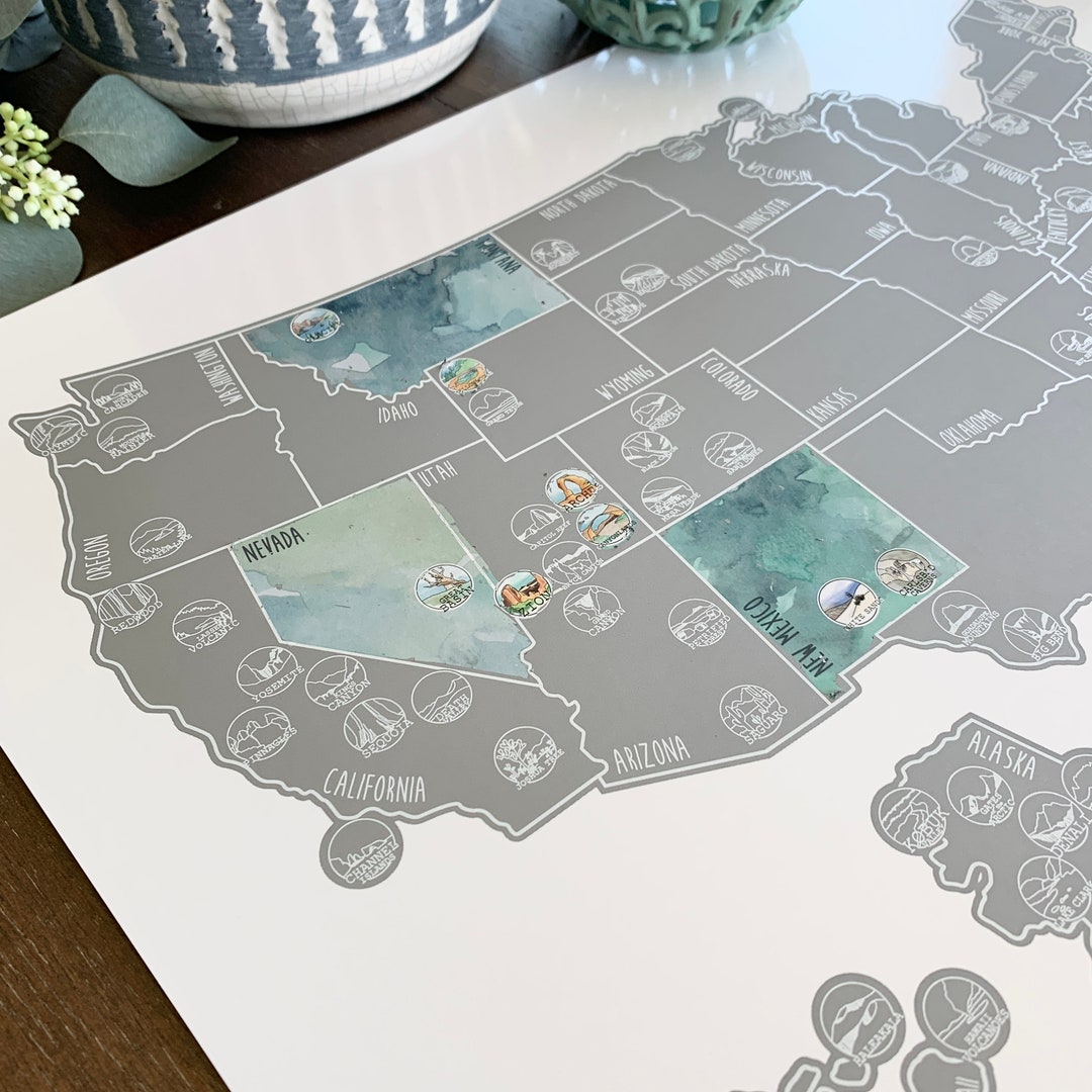 National Park Scratch off Map | Travel Art Print | Gift Idea for Couple ...