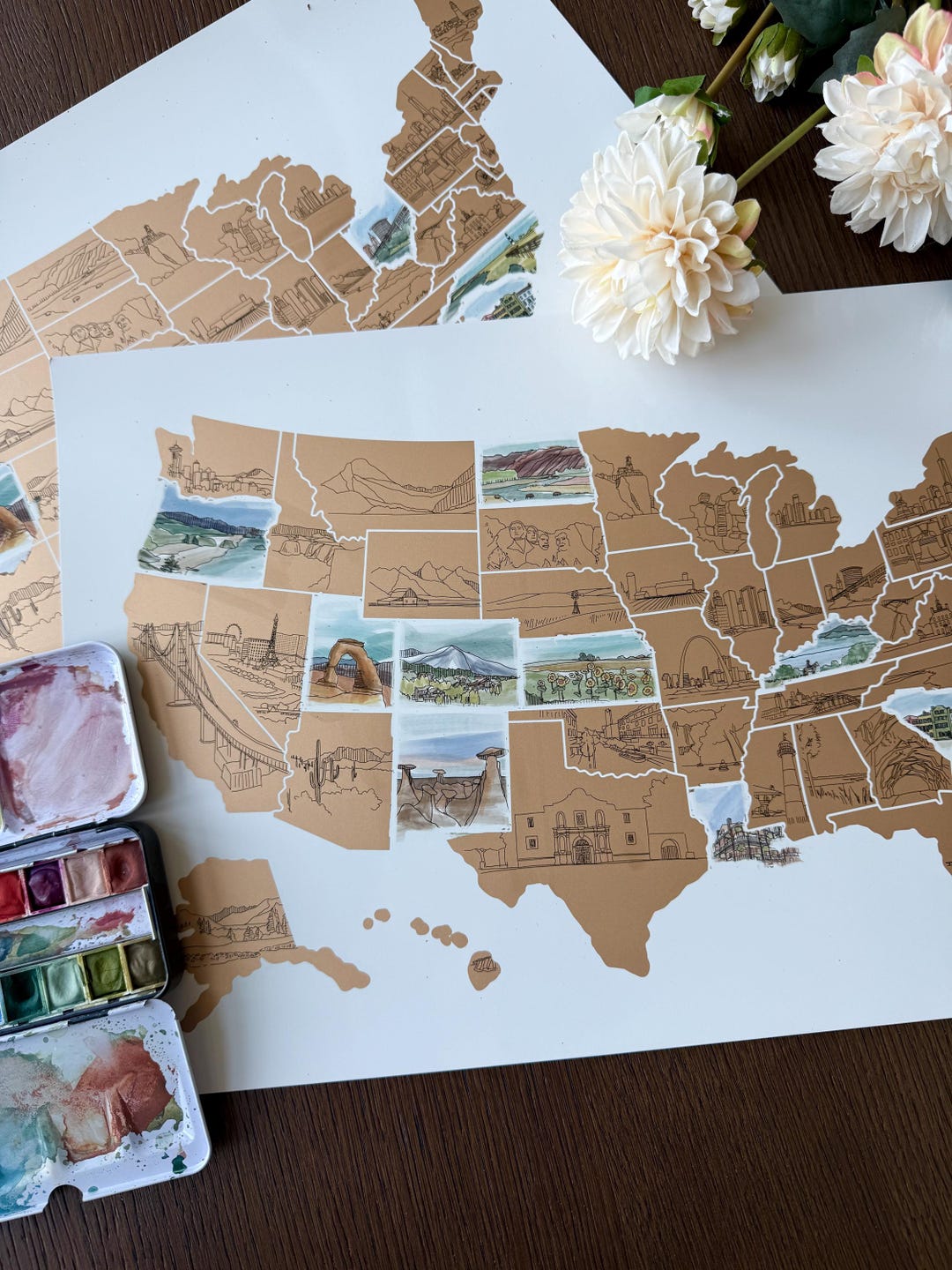 Watercolor US Scratch off Map | Landmark Bucket List Travel Gift - Etsy