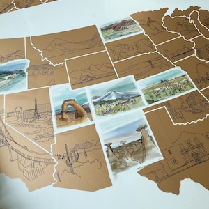US State Scratch off Map | Illustrated Landmarks Travel Poster | Gifts ...