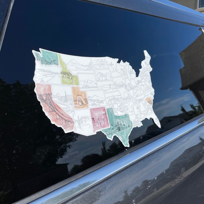 RV Travel Map Vinyl Sticker United States Decal Map Cross - Etsy