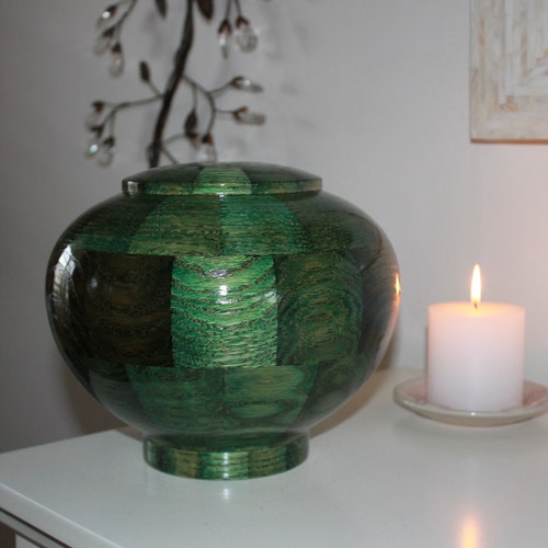 Green Custom Wooden Cremation Urn for Human Ashes Artistic - Etsy