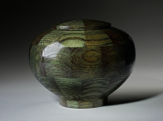 Green Custom Wooden Cremation Urn for Human Ashes - Artistic Individual ...