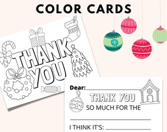 Christmas Coloring Thank You Card, Printable Fill in the Blank Note for ...