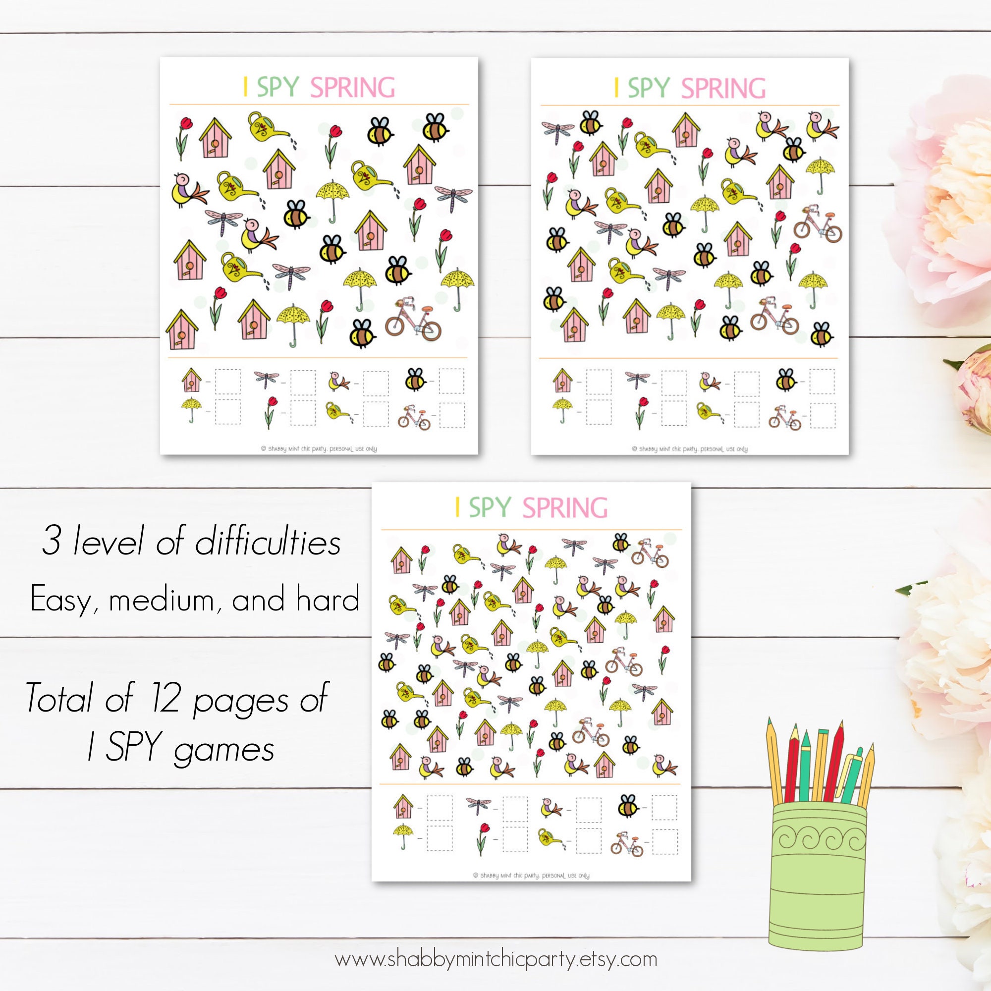DIGITAL DOWNLOAD Printable Spring I Spy Activity Kit for Preschooler ...