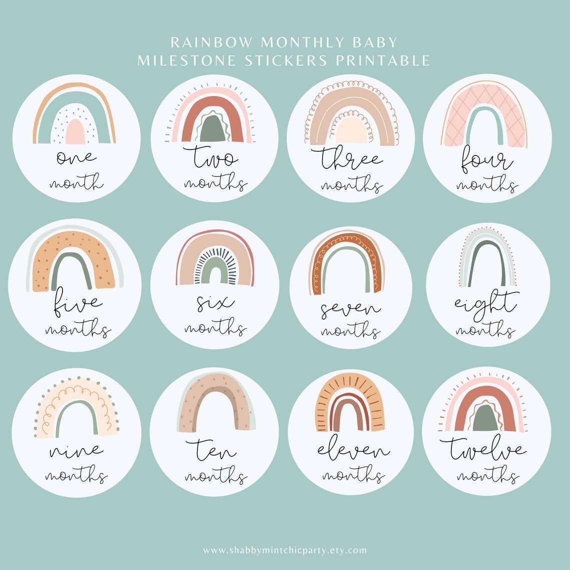 Printable Boho Baby Monthly Milestones Sticker. Gift for Baby | Etsy