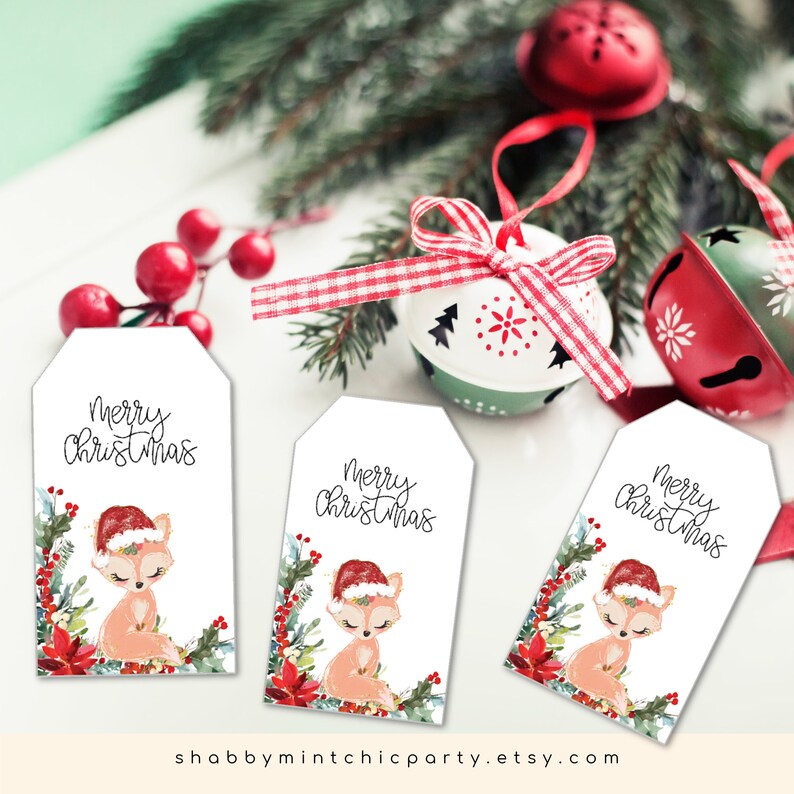 PRINTABLE Christmas Gift Tags Fox Design, Print Yourself Christmastags ...