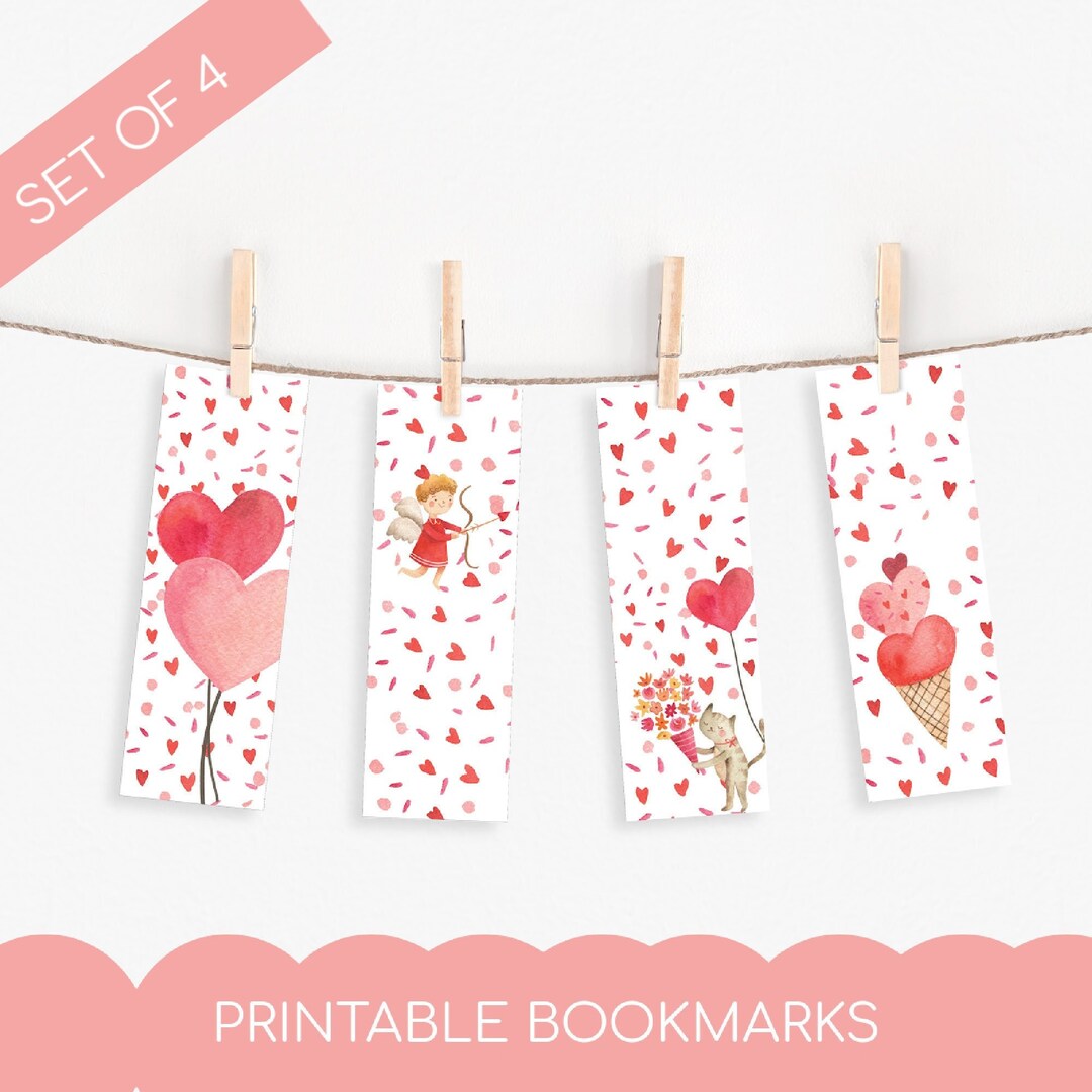 Valentine's Day Printable Bookmarks, Set of 4 (digital Download) - Etsy