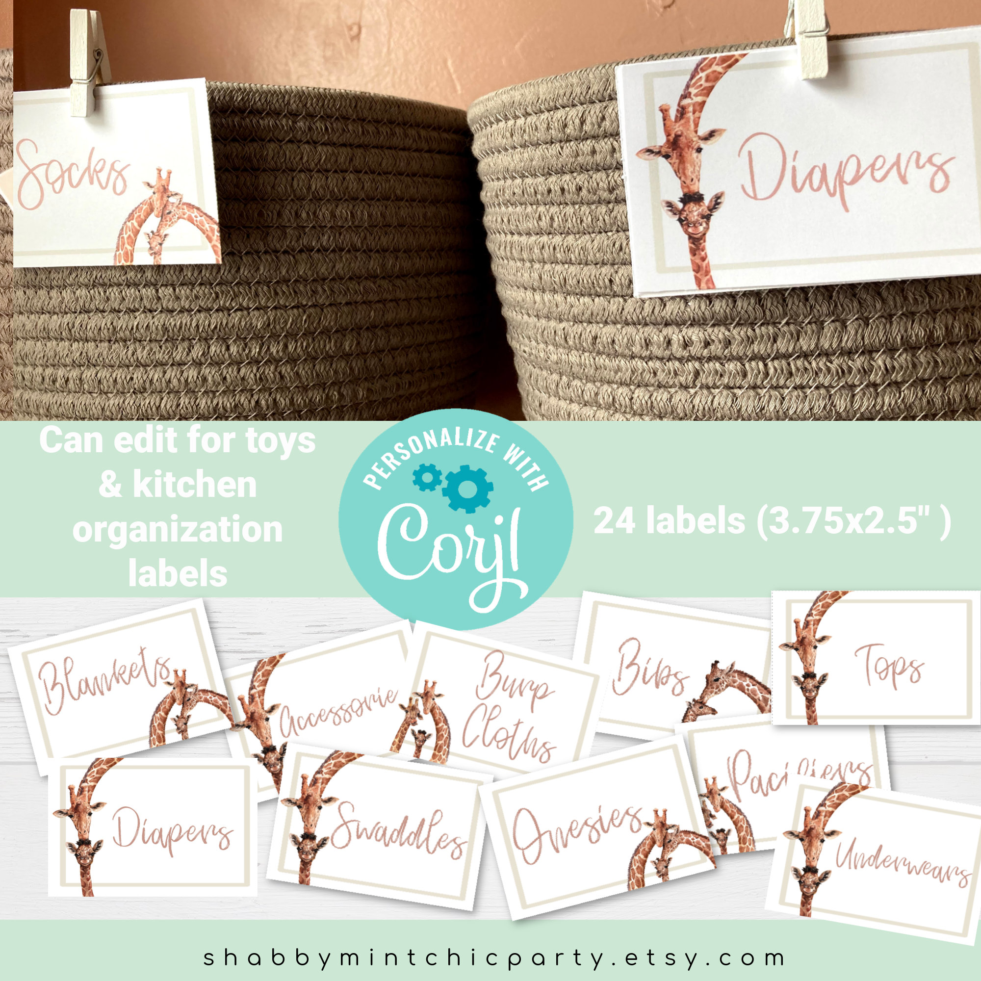 Editable Gender Neutral Giraffe Baby Drawer Labels New Mom - Etsy