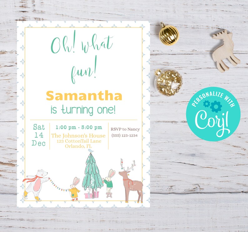 Editable Winter Woodland Animal Birthday Party Invitation | Etsy