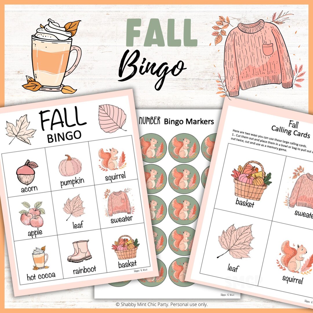Printable Pink Fall Bingo Game, Autumn Bingo, Thanksgiving Bingo, Party ...