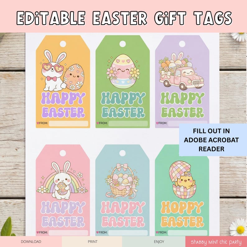 Editable Easter Gift Tags, Bunny and Egg Designs (digital Download ...