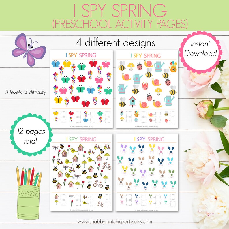 DIGITAL DOWNLOAD Printable Spring I Spy Activity Kit for Preschooler ...