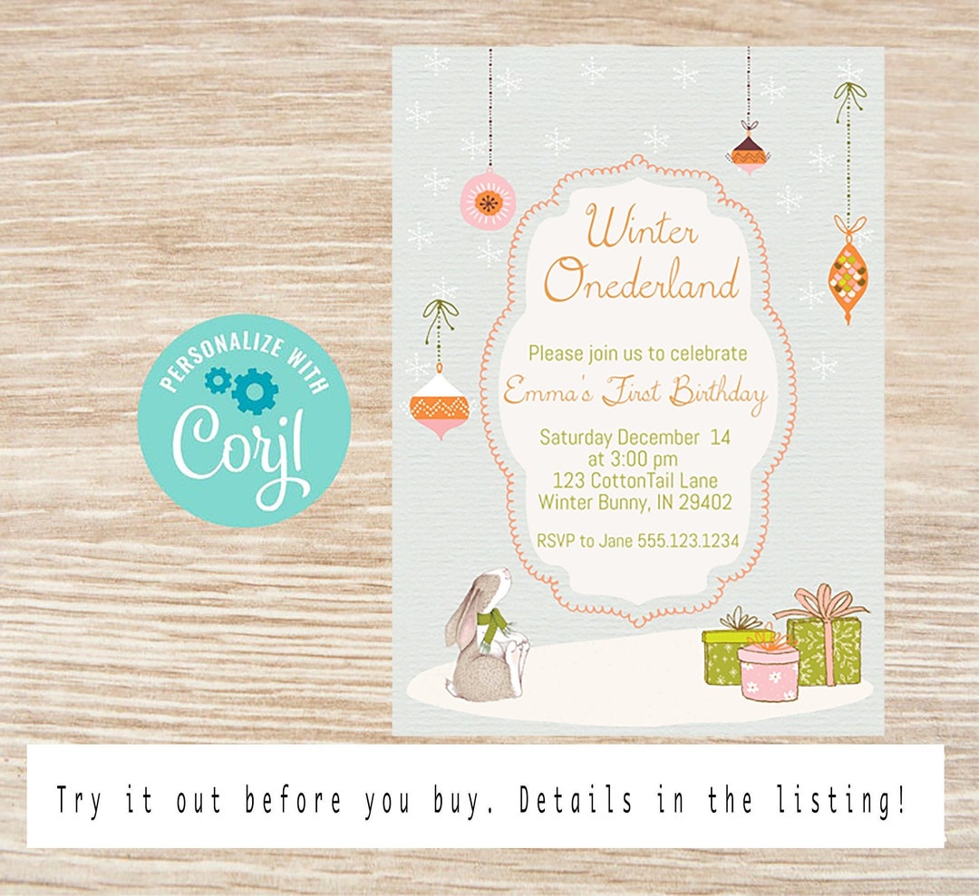 Editable Winter Birthday Party Invitation Template, Baby Birthday ...