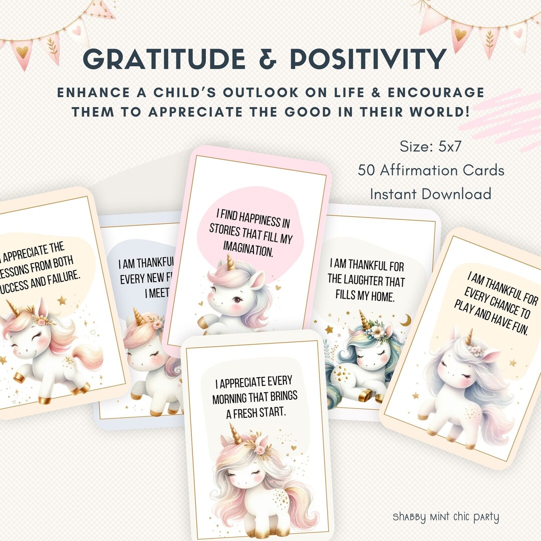 Kids' Gratitude Affirmation Cards: 50-card Positive Mindset (PDF) - Etsy