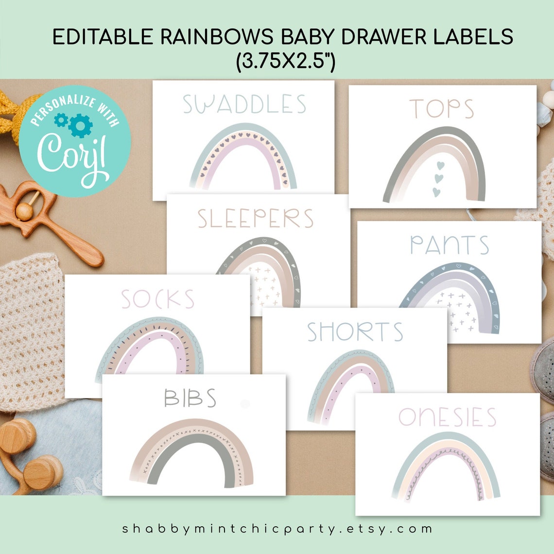Editable Gender Neutral Rainbow Baby Drawer Labels Clothes - Etsy