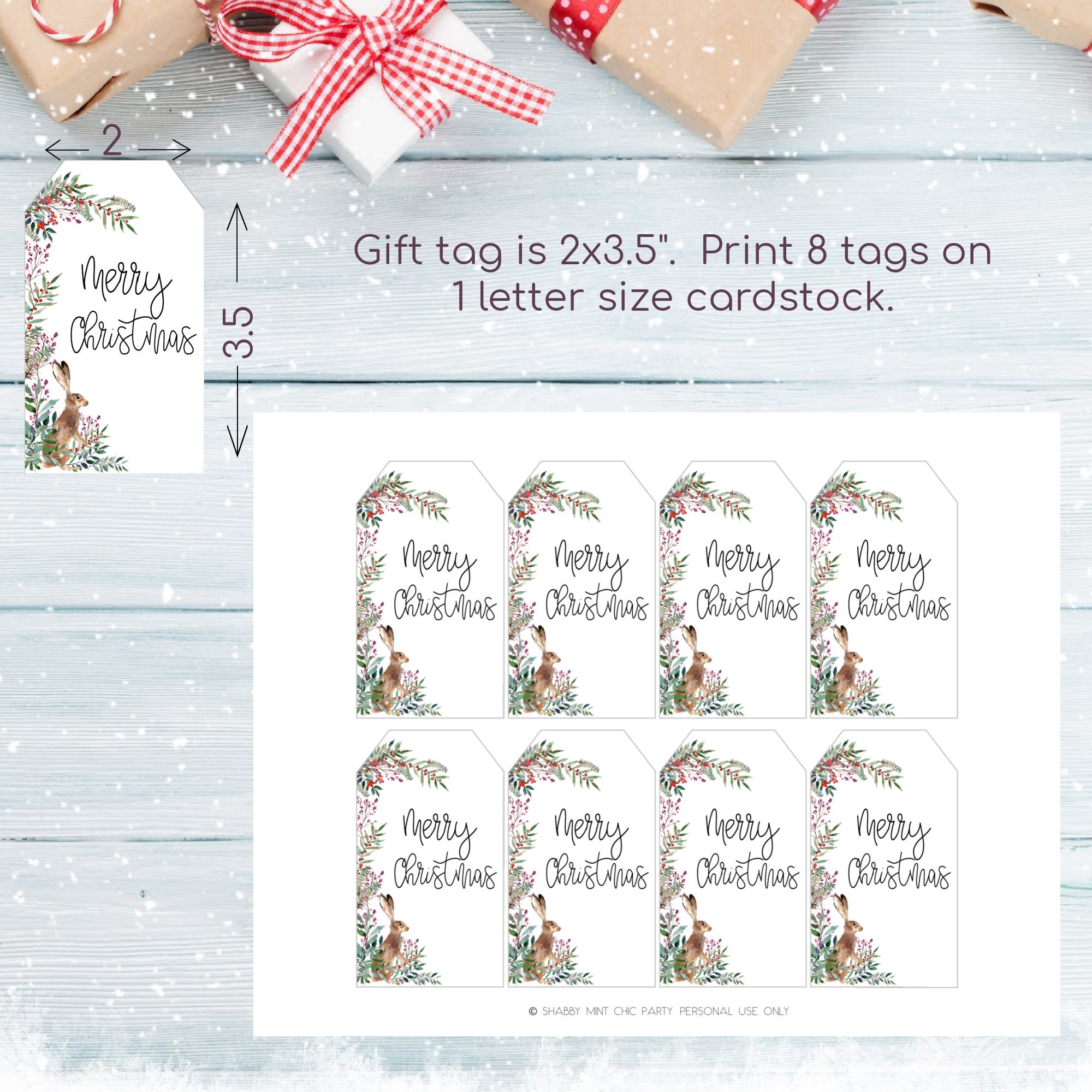 Rabbit Christmas Gift Tags, Printable Xmas Tags (digital Download) - Etsy