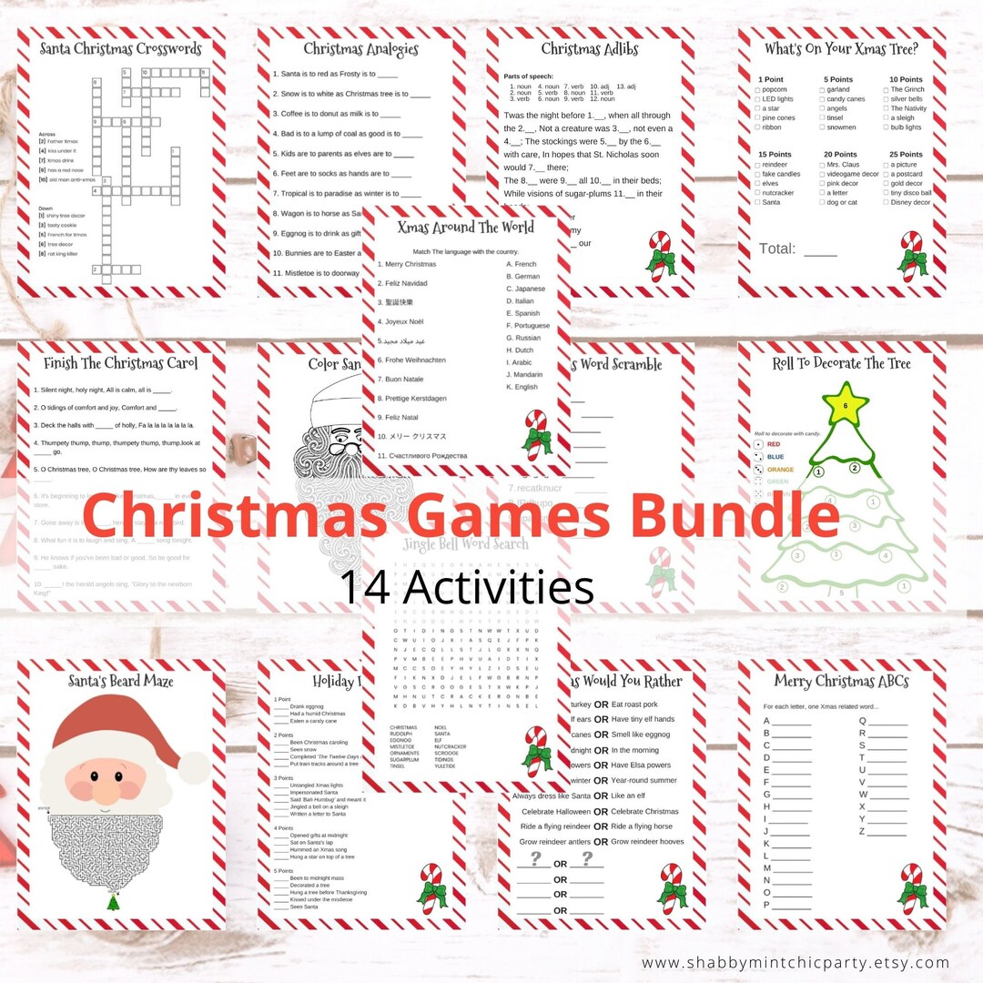 DIGITAL DOWNLOAD 14 Printable Christmas Activity Bundle, Kids and ...