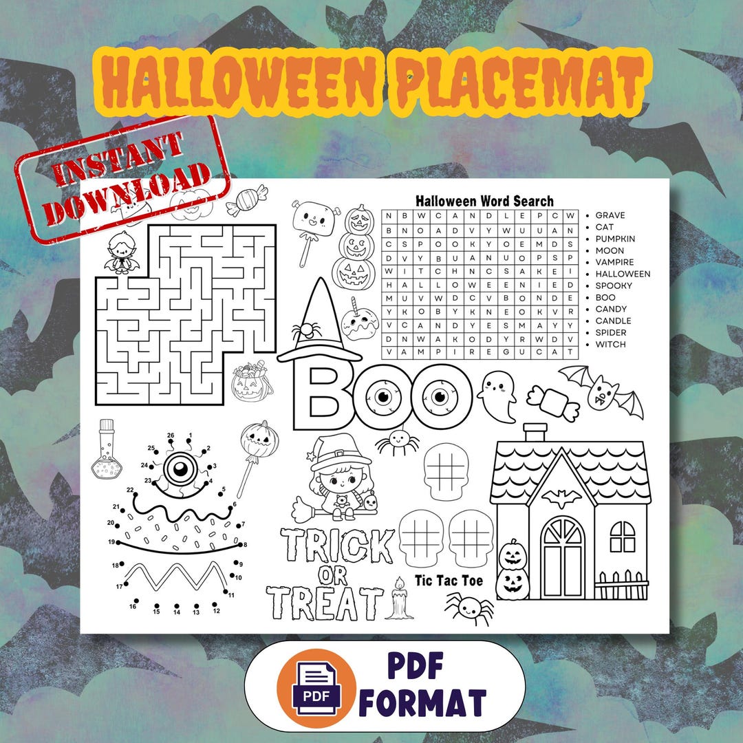 Printable Halloween Activity Placemat for Kids, Halloween Printable ...
