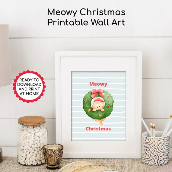 Printable Christmas Wall Artcute Christmas Cat Poster Cat | Etsy