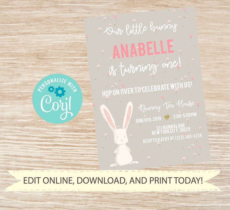 Editable Bunny Party Invitation Template, Bunny Birthday Invite, Some ...