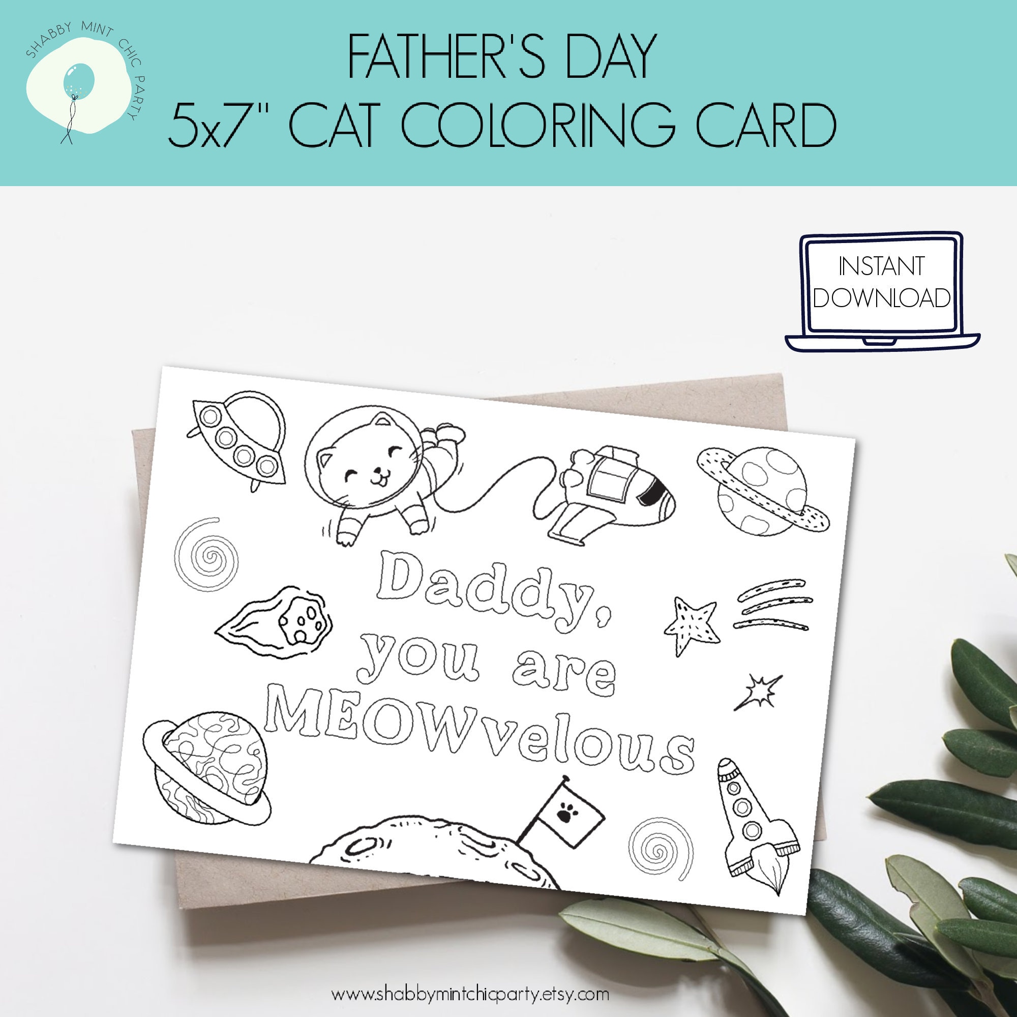 DIGITAL DOWNLOAD Printable Father's Day Coloring Greeting Card for Kids ...