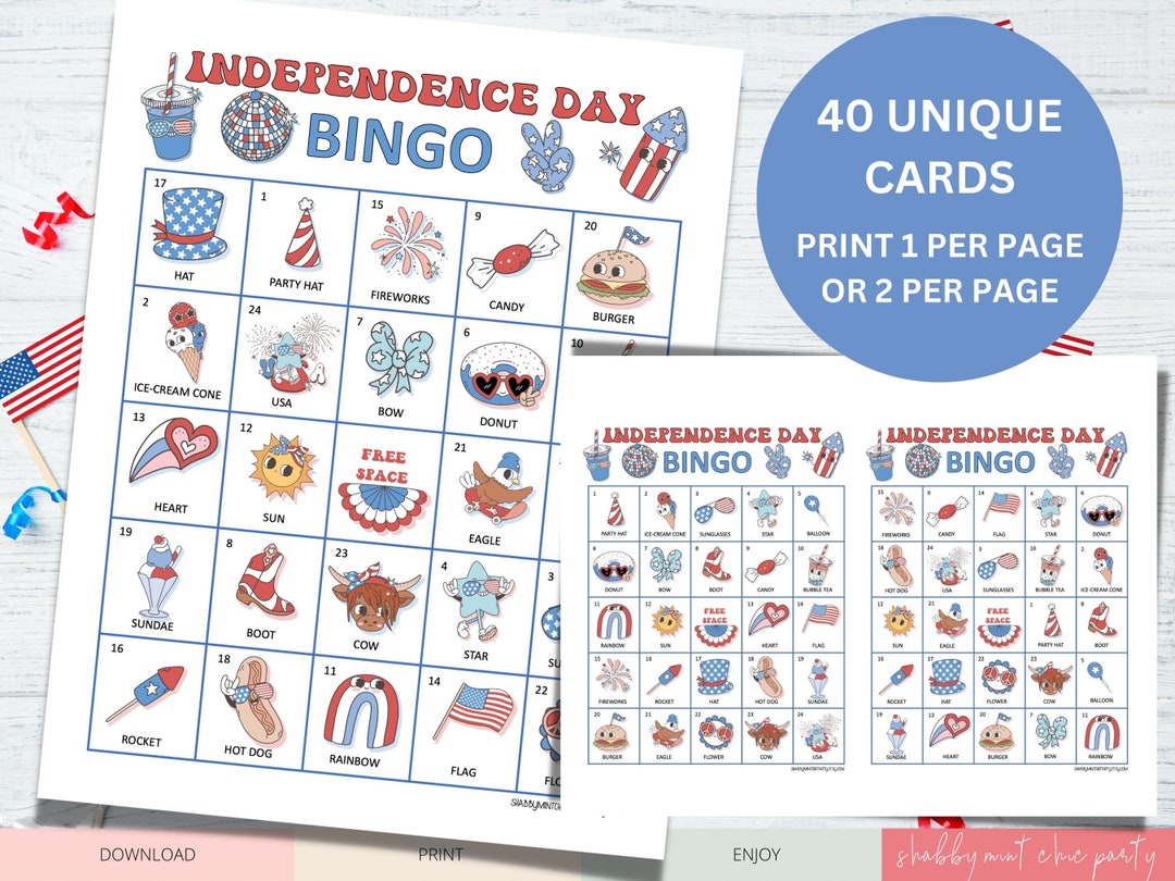 Printable 4th of July Bingo Game for Independence Day Party - Etsy
