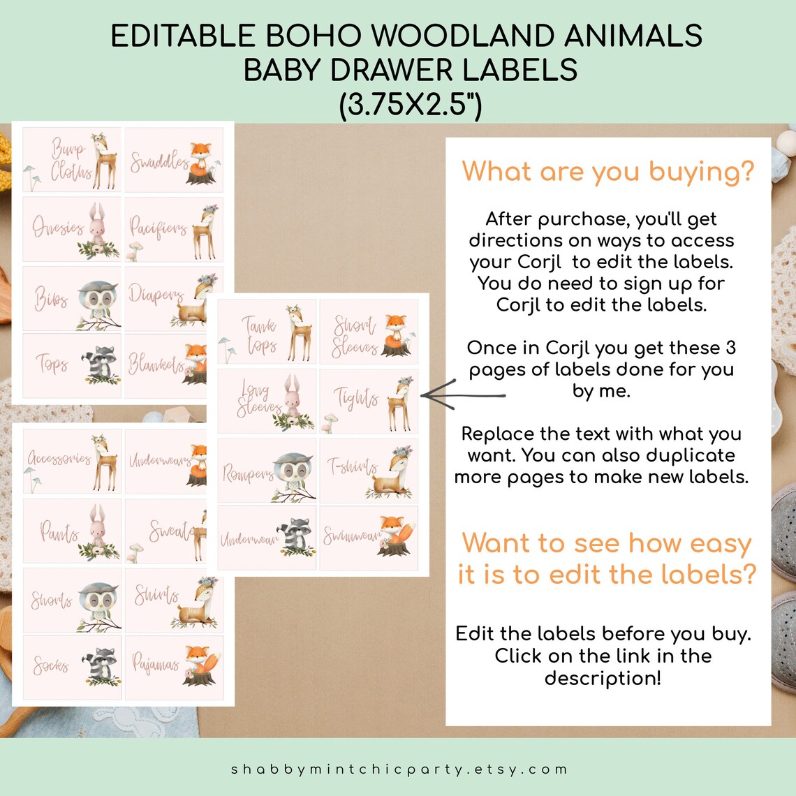 Editable Boho Woodland Animal Baby Drawer Labels New Mom | Etsy