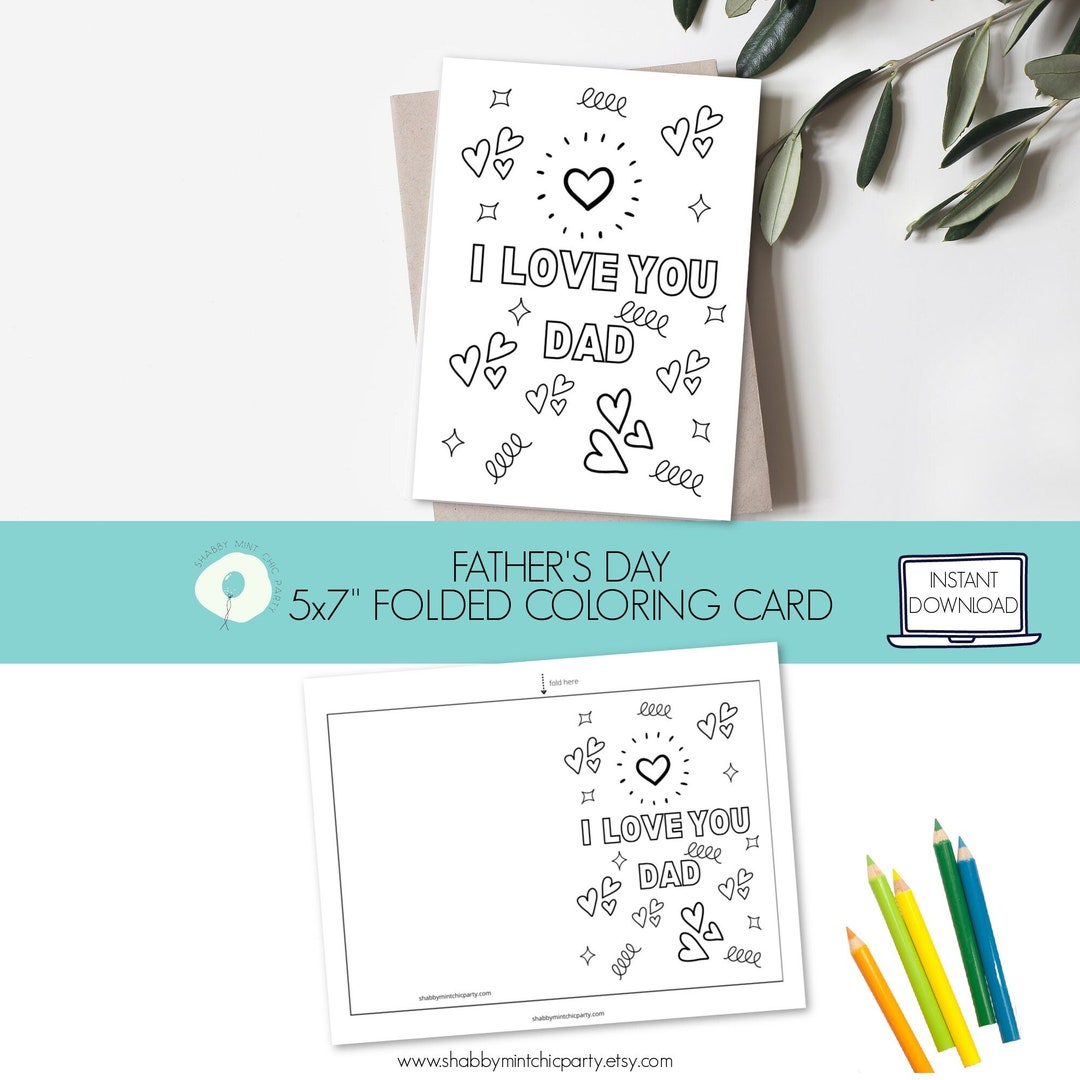 DIGITAL DOWNLOAD - Printable Father's Day Coloring Greeting Card for ...