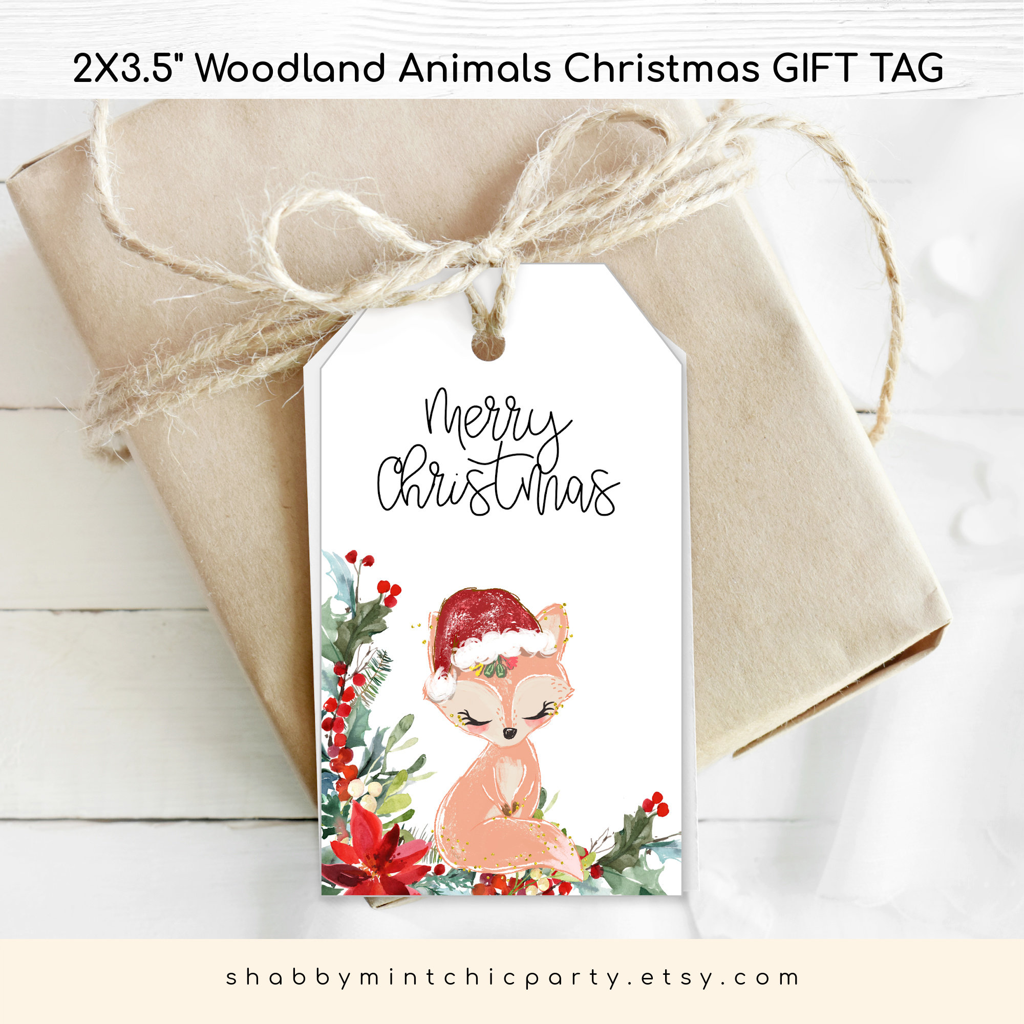 PRINTABLE Christmas Gift Tags Fox Design, Print Yourself Christmastags ...