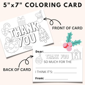Thank You Card for Kids to Color, Printable Thank You Christmas Card ...