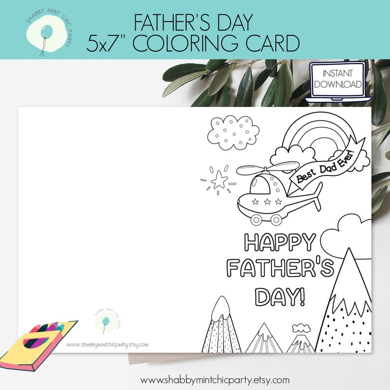 DIGITAL DOWNLOAD - Printable Father's Day Coloring Greeting Card for ...