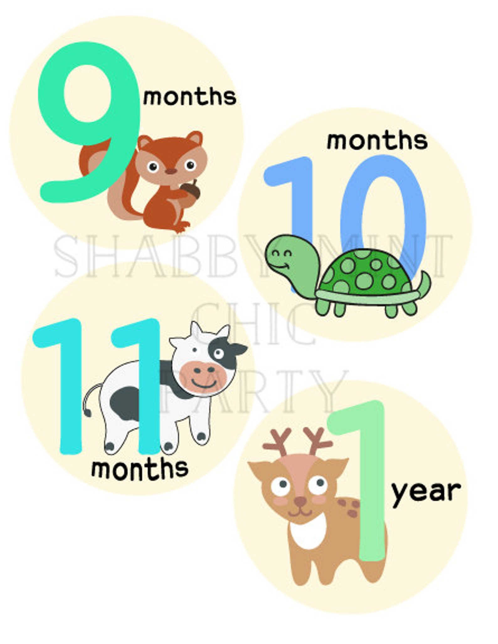 Printable Baby Monthly Milestone Stickers: Animal Design (digital ...