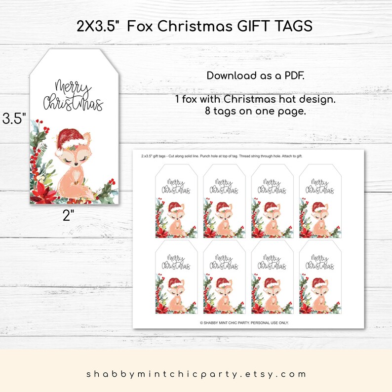 PRINTABLE Christmas Gift Tags Fox Design, Print Yourself Christmastags ...