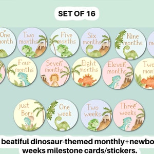 Printable Dinosaur Baby Milestone Stickers: Early Weeks, Monthly ...