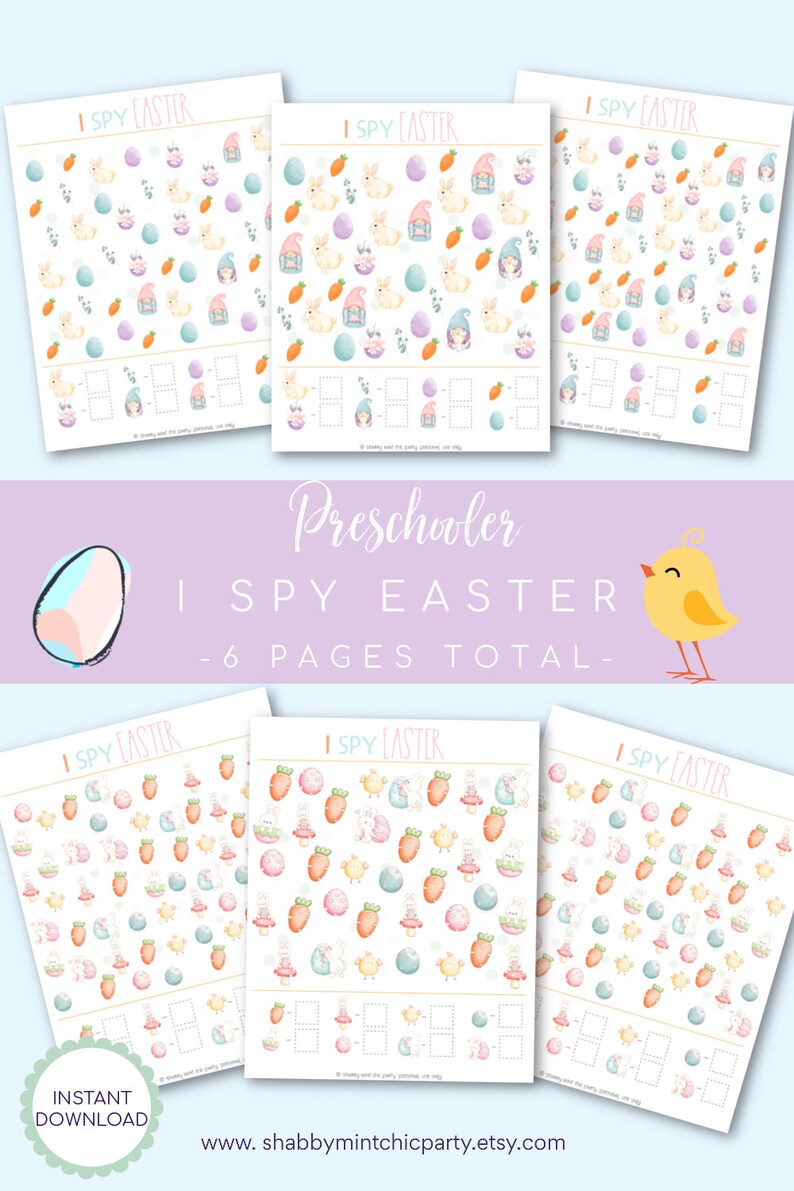 DIGITAL DOWNLOAD - Printable I Spy Easter Activity Kit for Preschooler ...