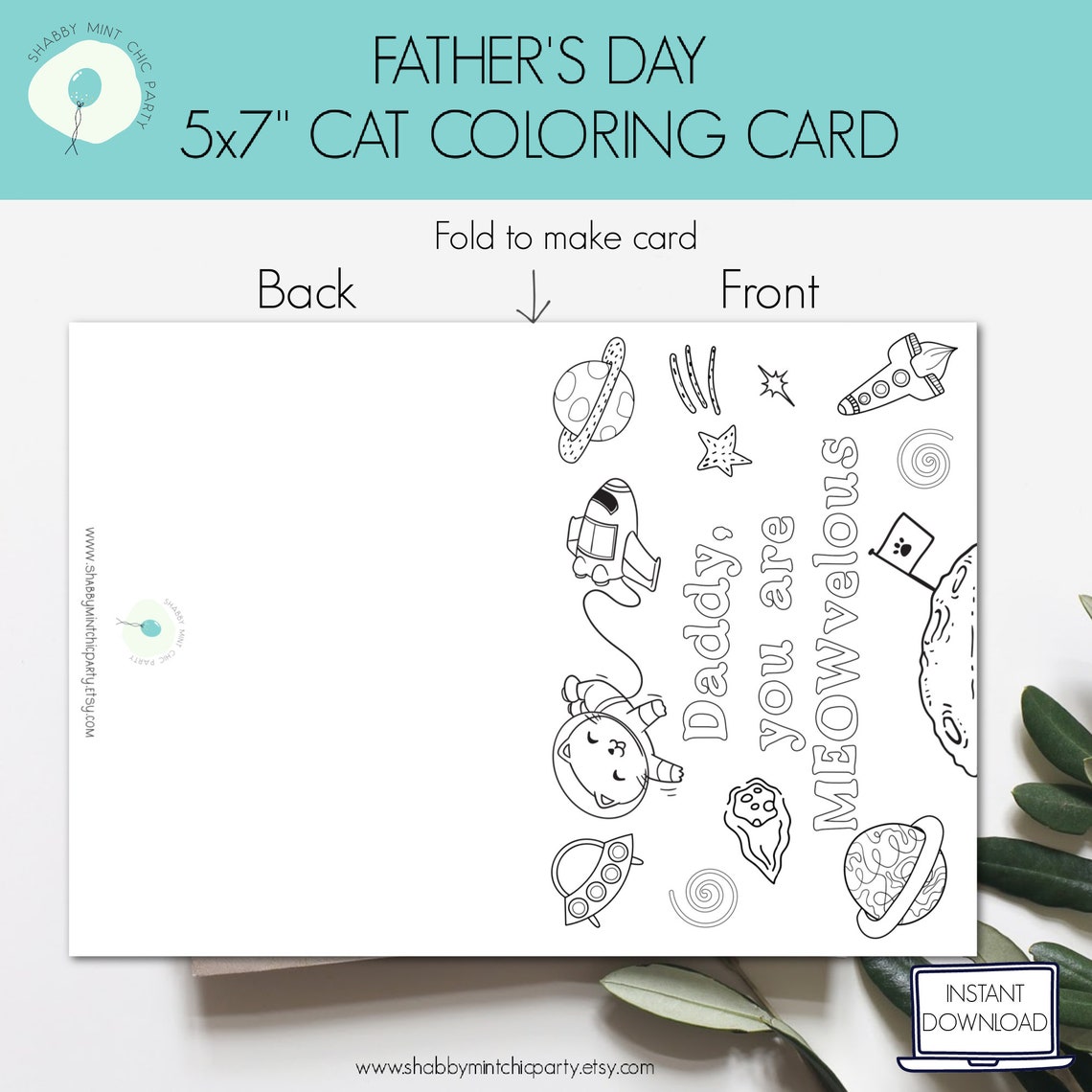 DIGITAL DOWNLOAD Printable Father's Day Coloring Greeting Card for Kids ...