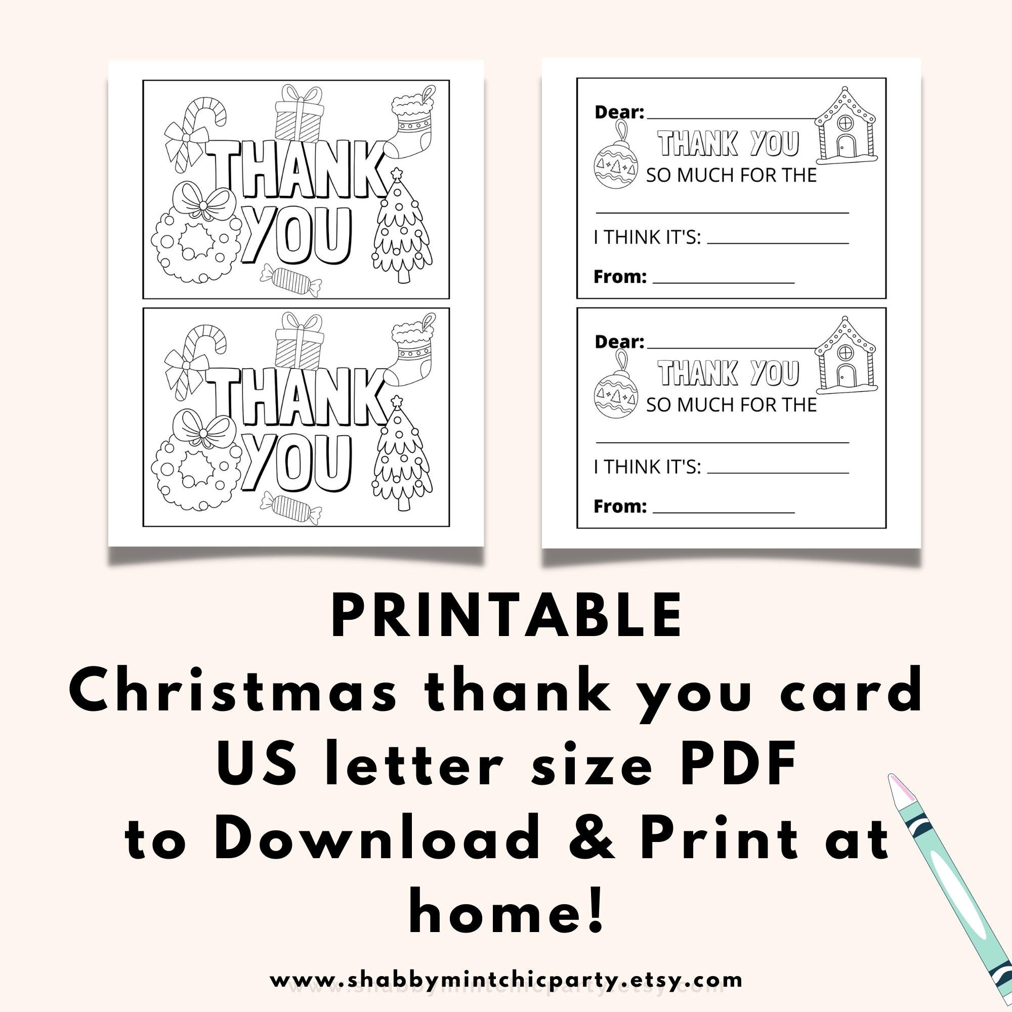 Thank You Card for Kids to Color, Printable Thank You Christmas Card ...