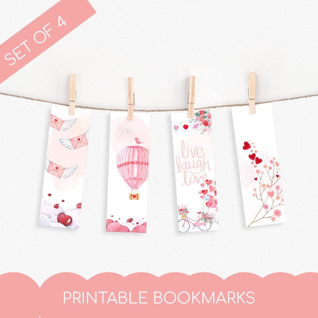 Valentine's Day Bookmarks: Floral Heart Designs (digital Download) - Etsy