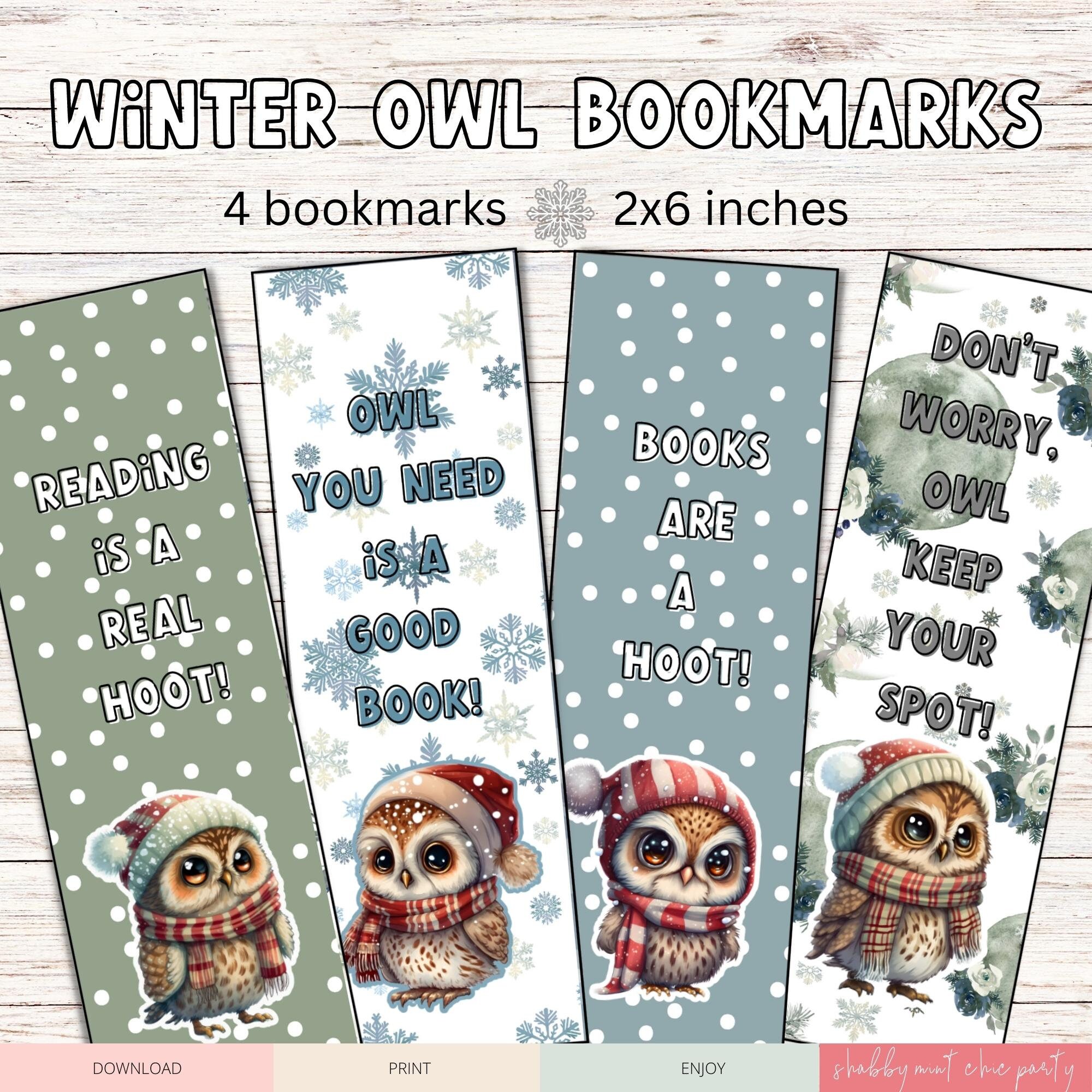 PRINTABLE Bookmarks, Winter Owl Bookmark Download, Gift for Book Lover ...
