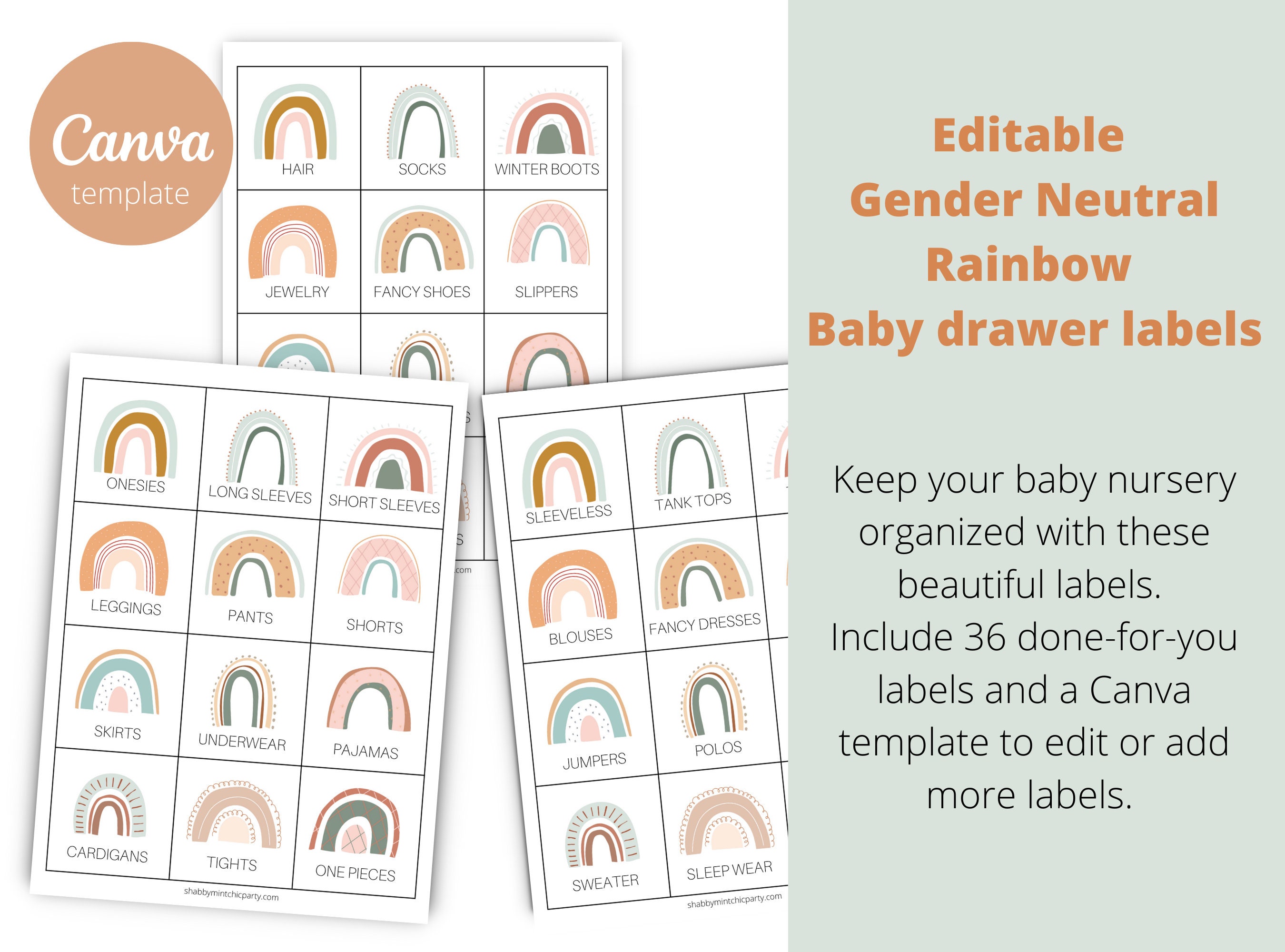 Editable GENDER NEUTRAL Rainbow Baby Drawer Labels Canva Template ...