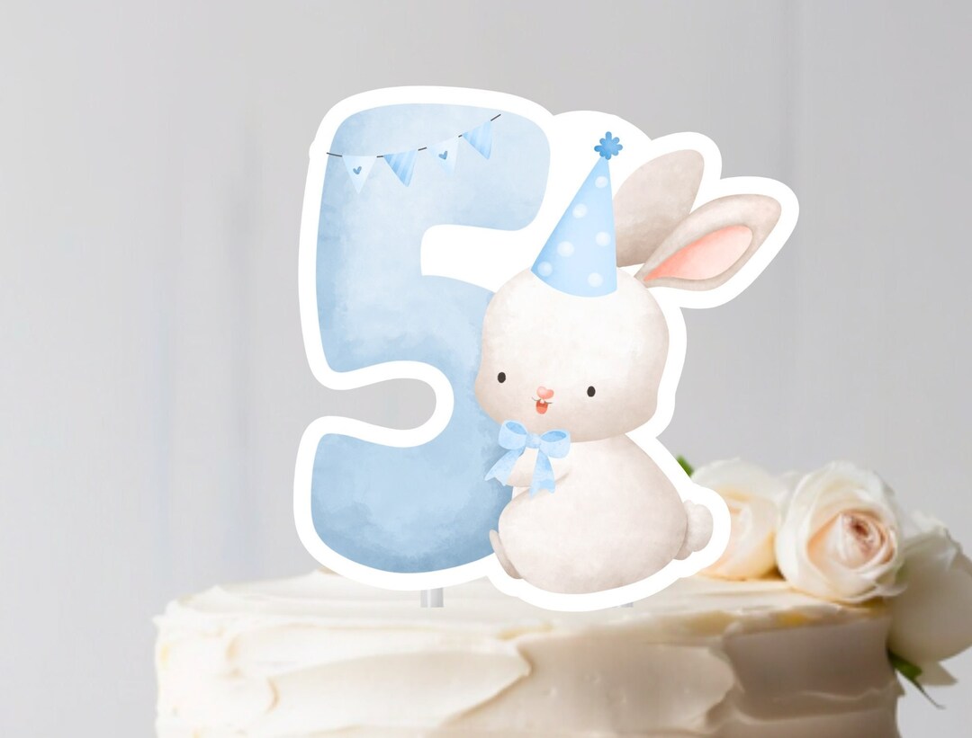 Fifth Birthday Bunny Cake Topper, Bunny Birthday Decoration, Rabbit ...