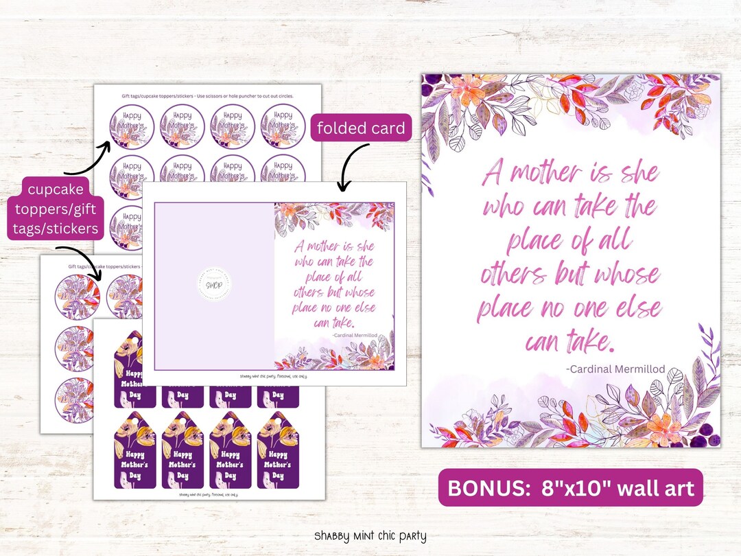 Mother's Day Bundle Printable Mother's Day Folded Card - Etsy