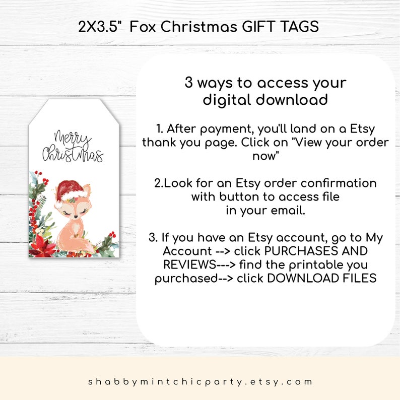 PRINTABLE Christmas Gift Tags Fox Design, Print Yourself Christmastags ...