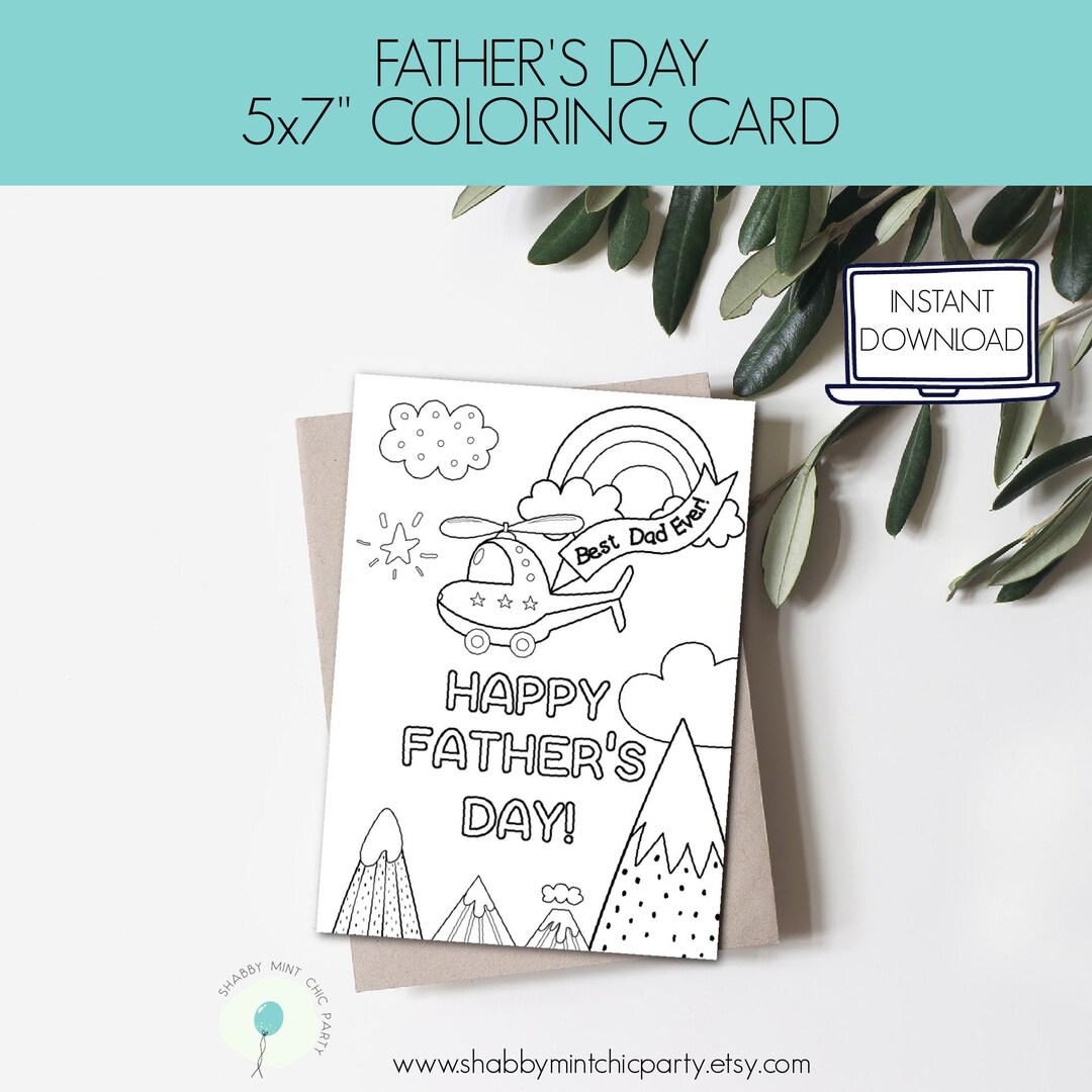 DIGITAL DOWNLOAD - Printable Father's Day Coloring Greeting Card for ...