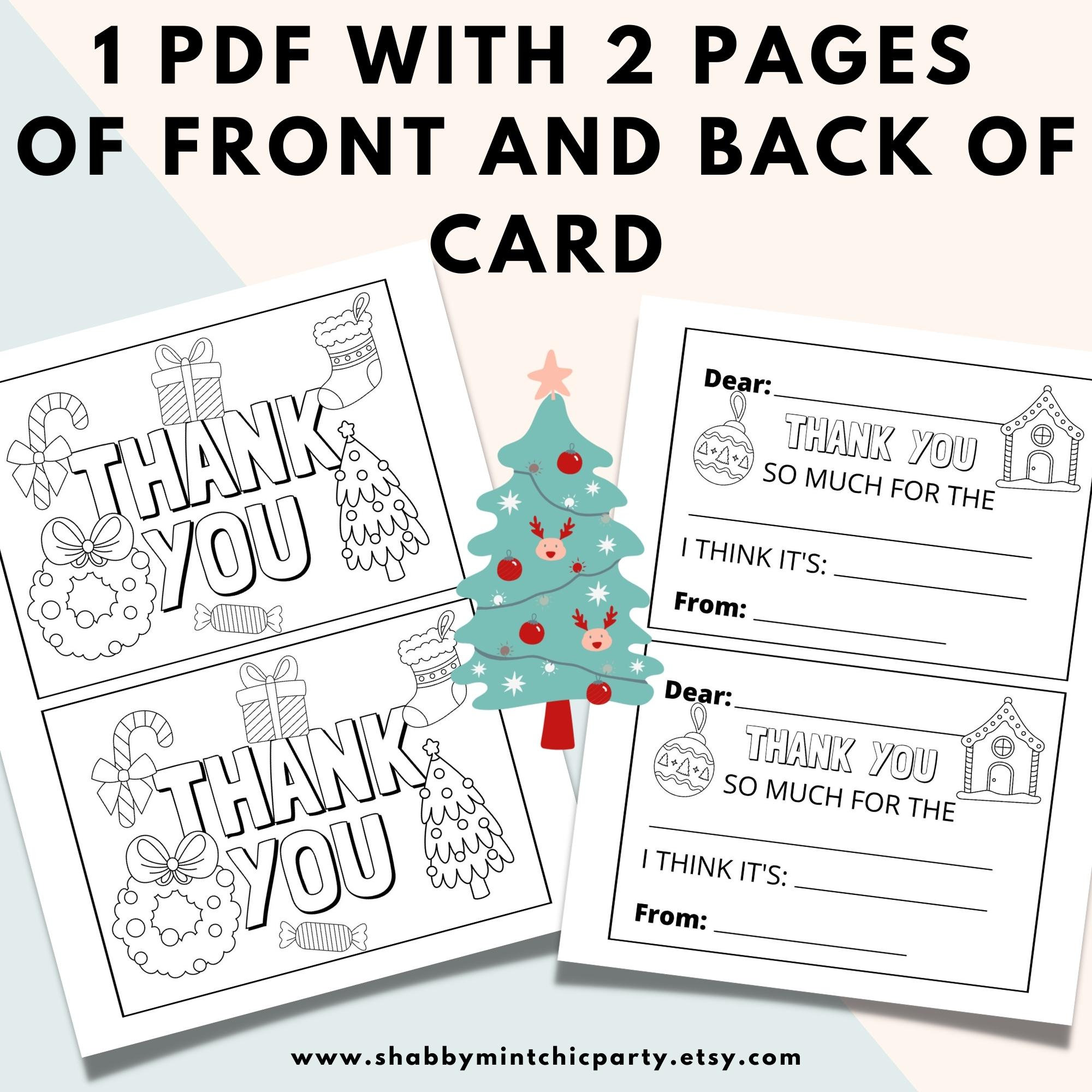Thank You Card for Kids to Color, Printable Thank You Christmas Card ...