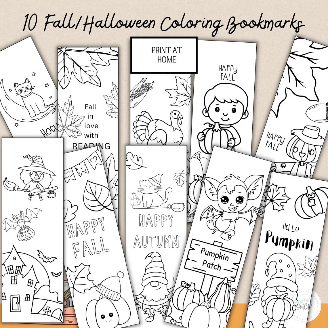 Printable Fall Coloring Bookmarks Halloween Coloring - Etsy
