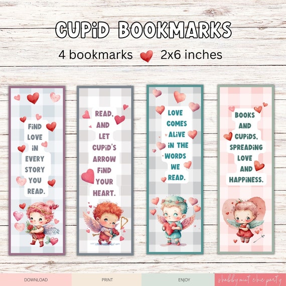 PRINTABLE Cupid and Reading Quotes Bookmarks,Valentine's Day Themed ...
