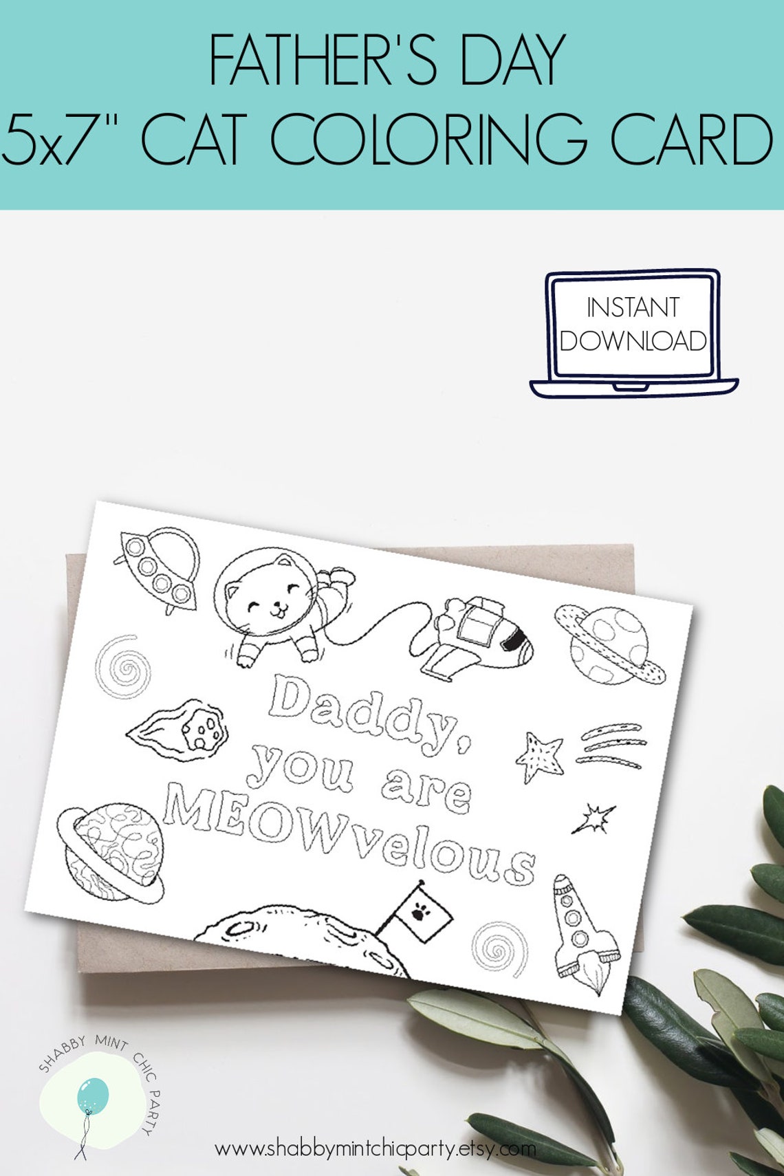 DIGITAL DOWNLOAD Printable Father's Day Coloring Greeting Card for Kids ...