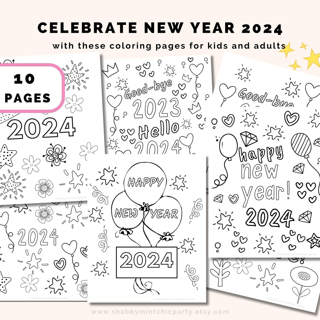 DIGITAL DOWNLOAD Printable 2024 New Year coloring pages for kids, Kids ...
