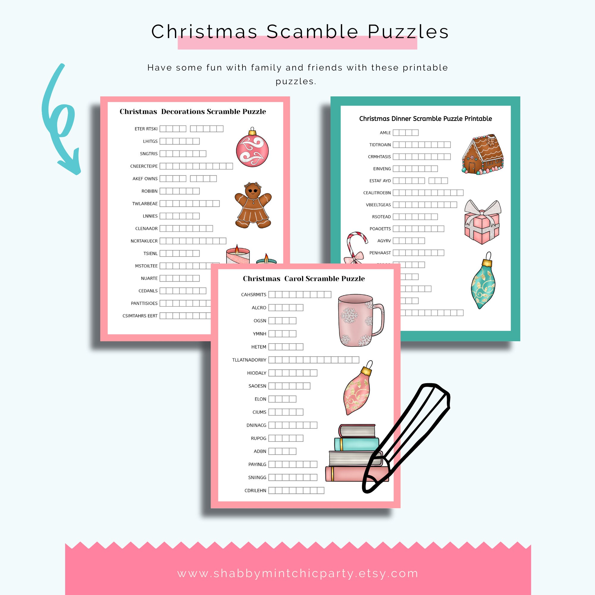 Printable Holiday Party Games, Family Scramble Puzzles, Christmas ...